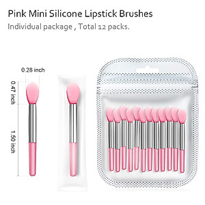 Spove 12pcs Silicone Lip Brush Makeup Eyebrow Lipstick Brushes Applicator Cosmetic Brush Set Silicone Brushes Wands Fit Balm Mask Oil Pink