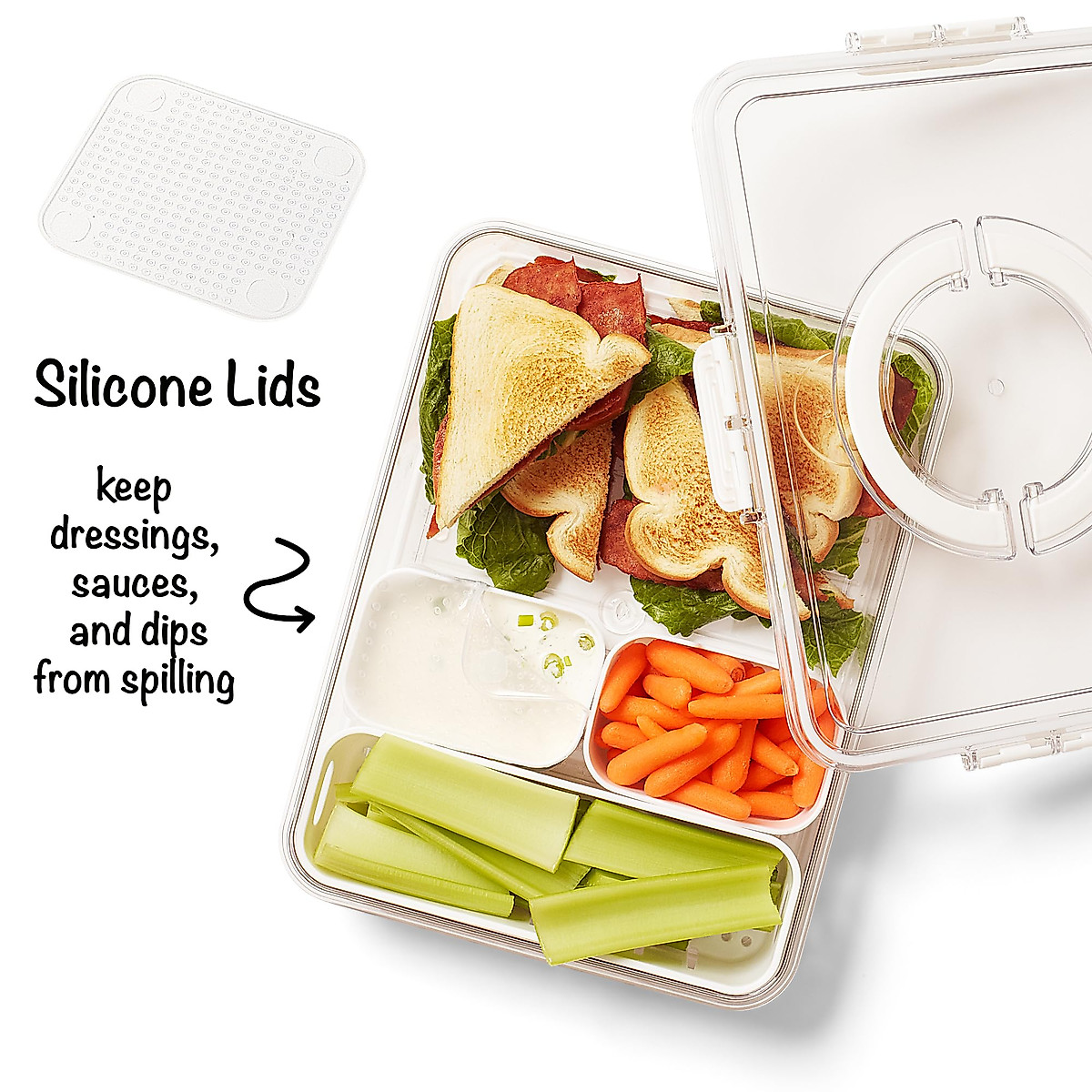 Gorgania 2 Pack Divided Serving Tray with Lid and Handle, Travel Snack Box Charcuterie Container for Portable Snack Platter, 8+4 Compartments Stackable Clear Snack Tray for Veggie, Candy, Nuts