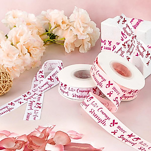 Breast Cancer Awareness Ribbon 25 Yards 1 Inch White Ribbon Pink Ribbon Breast Cancer Grosgrain Ribbon for Breast Cancer Awareness Accessories Cheer Bows Party Decorations Crafts Wreath Hair