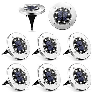 SOLPEX Solar Ground Lights, 8 LED Solar Powered Disk Lights Outdoor Waterproof Garden Landscape Lighting for Yard Deck Lawn Patio Pathway Walkway (8 Pack, White)