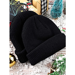 SATINIOR mens 2 Pieces Winter Short Fisherman Beanie Trawler Watch Edge Skullcap Men's Hat, Black, Medium