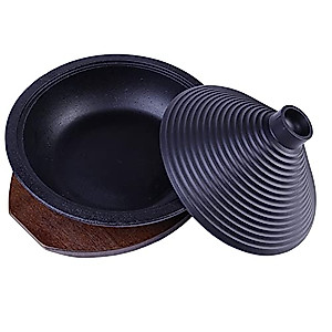 28cm Tagine Pot, Hand Made Moroccan Tajine Pot with Cone-Shaped Closed Lid Ceramic Pot Cooking Cookware for Stew Casserole Slow Cooker, Black (Large)