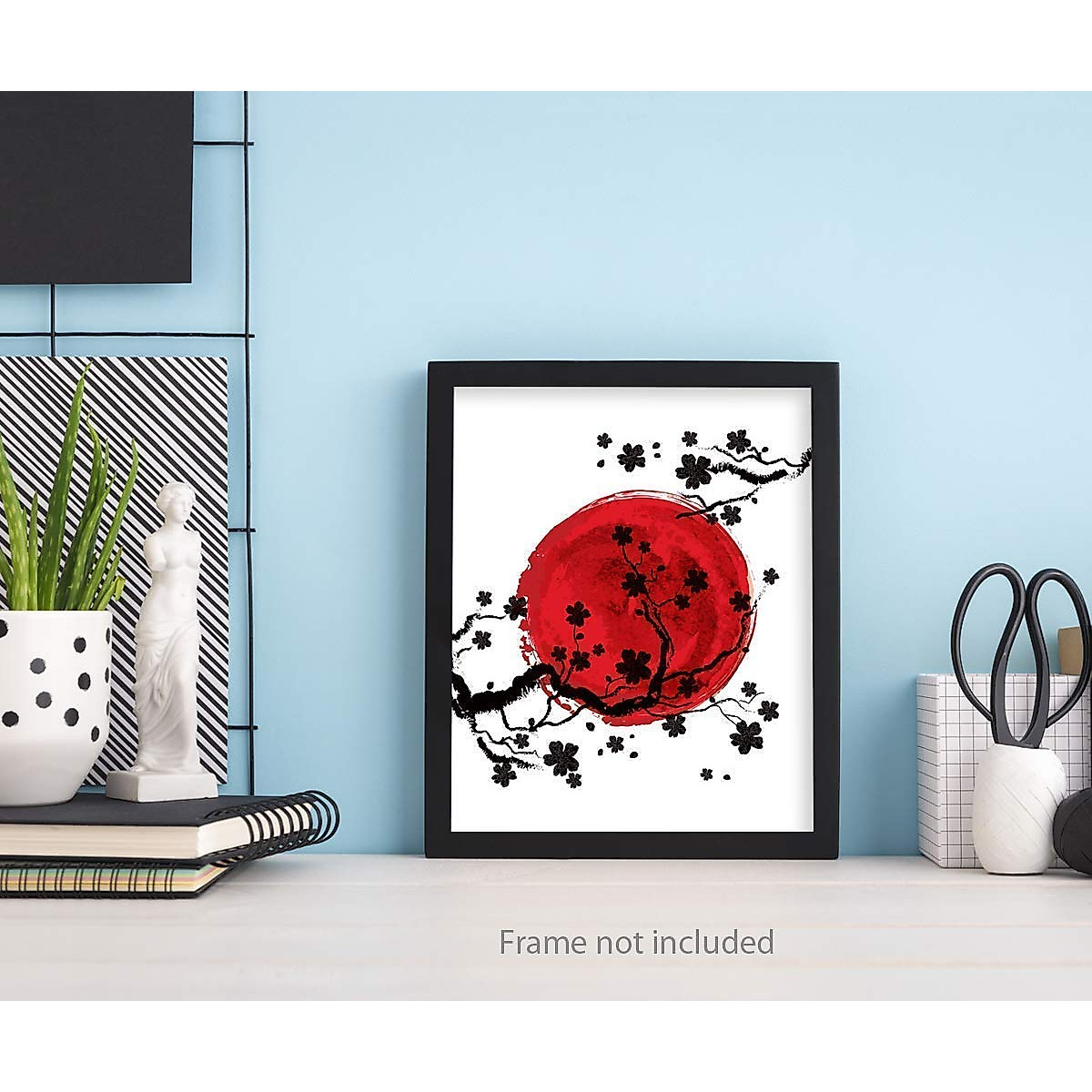 Cherry Blossom Wall Art Poster - Unframed 8x10 in - Beautiful Decorations Posters for Living Room - Pictures with Floral Pattern for Bedroom Decor - Black & White & Red Pics for Woman