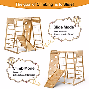 Amictoy Indoor Jungle Gym for Kids 2-10yrs, 2024 Upgraded 8-in-1 Climbing Toy for Toddlers with Slide, Swing and Climbing Rock, Montessori Indoor Playground, Climber Playset for Kids