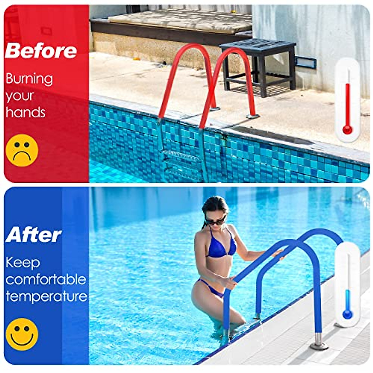 2 Pieces 4 Feet Pool Handrail Cover Blue Hand Railing Cover Zippered Inground Pool Covers Slip Resistant Rail Grip for Swimming Pool Inground Ladder Handles