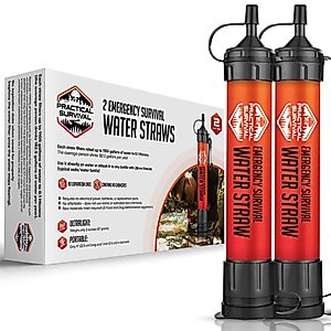 Practical Survival 2 High Capacity Emergency Water Straws - Lightweight, Reusable, No Expiration Date