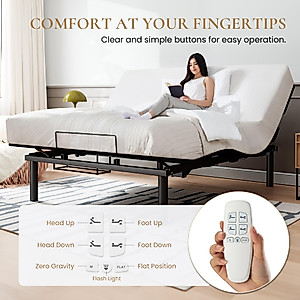 SHA CERLIN Electric Ergonomic Adjustable Bed Base Queen Size, Independent Head and Foot Incline, Wireless Remote Control with Quiet Motor