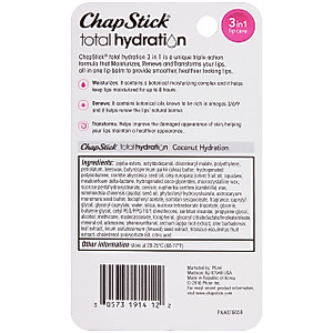 ChapStick Total Hydration Coconut Lip Balm Tube, Hydrating Coconut ChapStick for Lip Care - 0.12 Oz