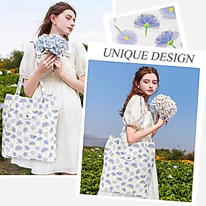 LHMTQVK Corduroy Tote Bags for Women, Large Capacity Corduroy Bag Reusable Grocery Shoulder Bag with Inner Pockets(Forget Me Not)