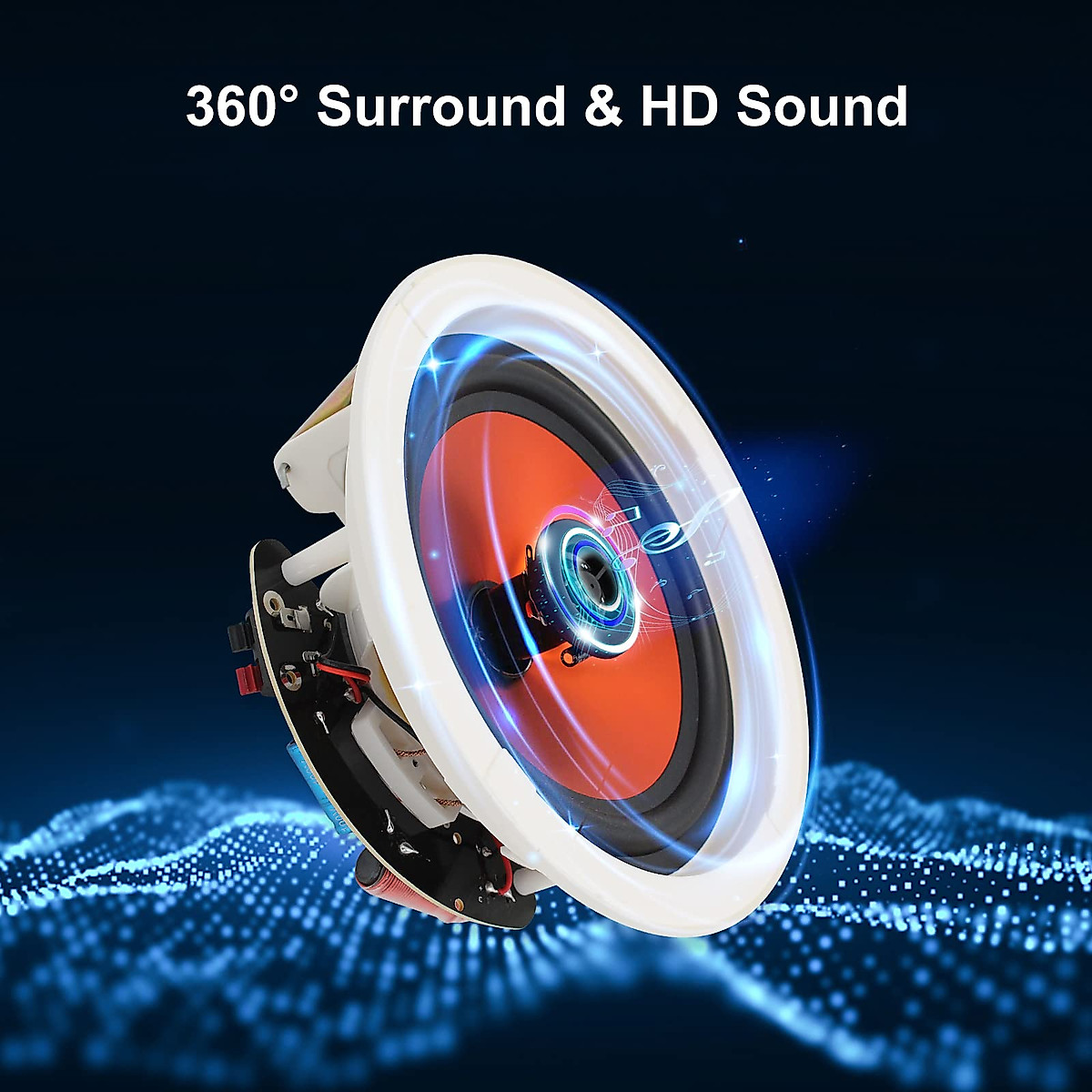 Herdio 6.5” Flush Mount in-Ceiling Speakers Passive Speaker System 150 Watts Perfect for Humid Indoor Outdoor, Kitchen,Bedroom,Bathroom,Covered Porches(Single)