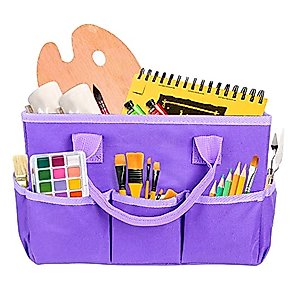 ZKOO Art Organizer Desktop Craft Storage Tote Bag Storage Craft Bag Organizer for Crafts, Sewing, Paper, Art, Canvas, Supplies Storage Organization with Handles for Travel or Daily Use (Purple, Small)