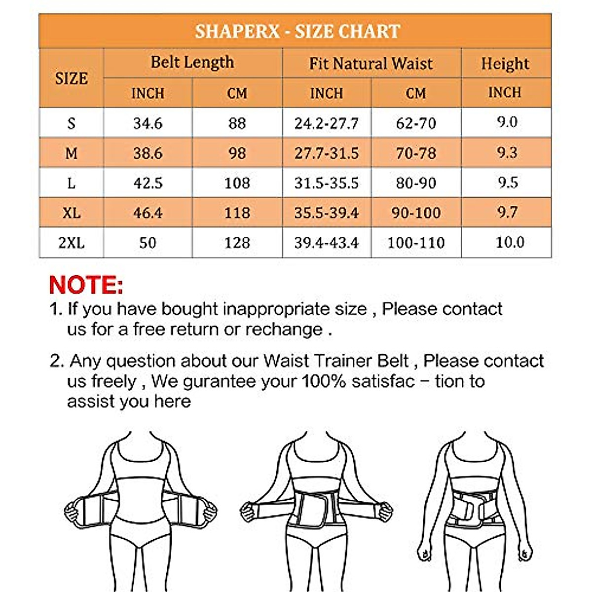 SHAPERX Women Waist Trainer Belt Waist Trimmer Belly Band Body Shaper Sports Girdles Workout Belt (SZ8002-Black, Large)