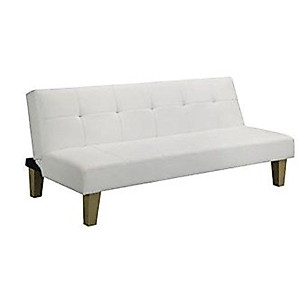 DHP Aria Futon Couch, Tufted Faux Leather Upholstery - White