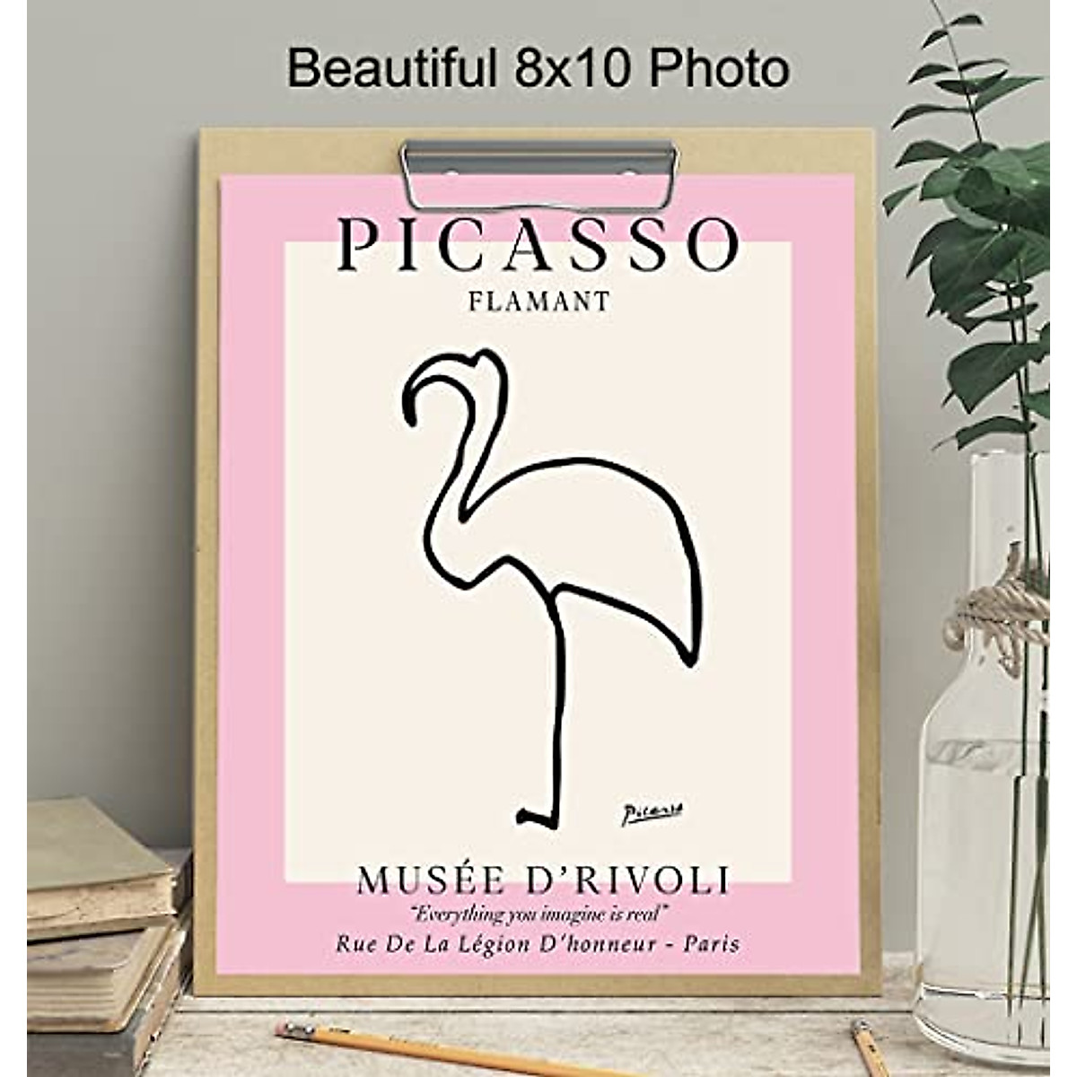 Pablo Picasso Poster 8x10 - Mid-Century Modern Decor - Minimalist Room Decor - Abstract Wall Art - Gallery Wall Art - Pink Flamingo Decor - Line Art Wall Decor - Museum Poster - Tropical Beach House