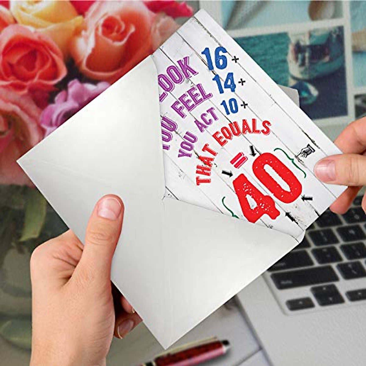 NobleWorks - 40th Birthday Card with Envelope - Funny Stationery Notecard for Birthdays, 40 Year Old Greeting - Age Equation 40 C7196MBG
