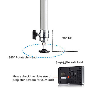LANTWOO 8.3inch Length Mini Projector Wall Ceiling Mount Hanger, Aluminum Alloy LCD/DLP Video Projection Mount Bracket, 1/4inch Thread & 6.6 lbs Safe Load