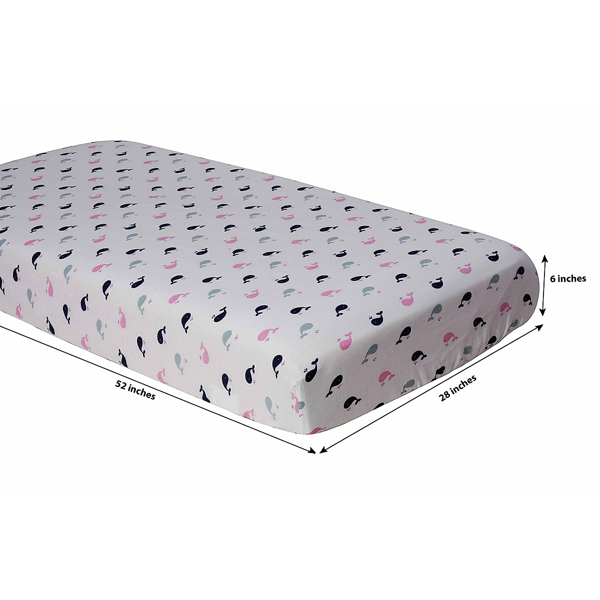 Bacati - Whales Silky Soft Breathable 100% Cotton Muslin Baby Crib Fitted Sheets - Fits Standard 28 x 52 x 5 Crib & Toddler Mattresses(Whales - Pink/Navy)