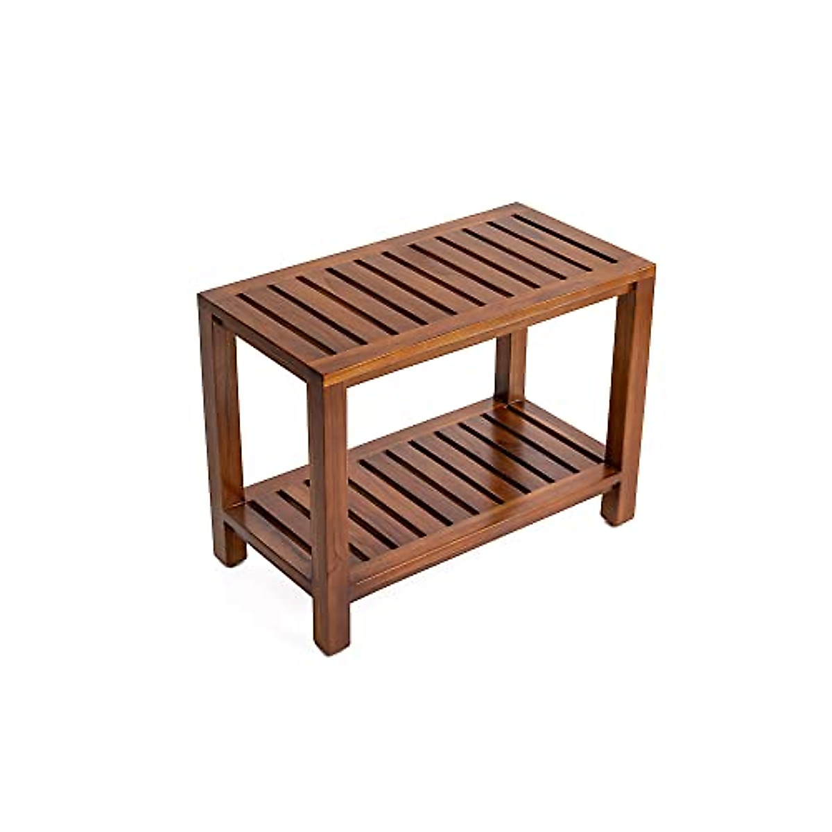 Teak Wood Waterproof Shower Bench - with Shelf, 24 Inch, Wooden Seat Stool for Bathroom, Spa, Garden, Fully Assembled