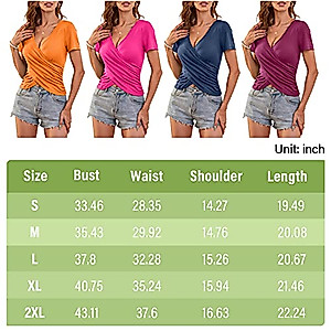 ANRILITA Deep V Neck Tops for Women Summer Casual Sexy Short Sleeve Slim Fitted Bodycon Cross Wrap Crop Tops T Shirts Orange