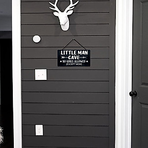 Putuo Decor Little Man Cave Sign, Boys Room Wall Decor for Kids, Toddler Boys, Baby, 10x5 Inches PVC Hanging Plaque Gift (No Girls Allowed Except Mom - 2)