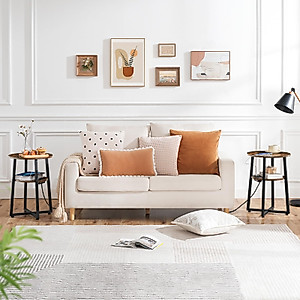 HOOBRO Round Side Table with Charging Station, 2-Tier Round End Table with Sturdy X-Shaped Metal Frame, 21.7" H Round Nightstand, for Living Room, Bedroom, Balcony, Office, Rustic Brown BF100UBZ01