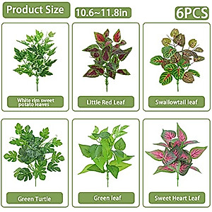 PINVNBY Reptile Terrarium Plants Hanging Artificial Lizards Habitat Climbing Decorations with Suction Cup Pets Tank Fake Green Plastic Ornament for Amphibians Bearded Dragons 6PCS