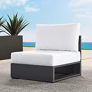 Modway Tahoe Aluminum Armless Patio Gray White Modular Weather-Resistant Cushions-Perfect as Club Outdoor Lounge Chair