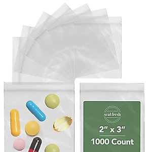 Seal Fresh Ziplock Bags – 2" x 3" (1000 Count), 2 Mil – Clear Plastic Reclosable Baggies with Resealable Lock Seal Zipper – Zip Lock Bags, Snack Bags, Jewelry Bags, Plastic Bags, Zip Bags, Pill Bags