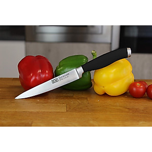 Taylors Eye Witness Syracuse All Purpose Kitchen Knife - Professional 13cm/5” Cutting Edge, Multi Use. Ultra Fine Blade, Precision Ground Razor Sharp. Soft Textured Grip Matte Black Handle.