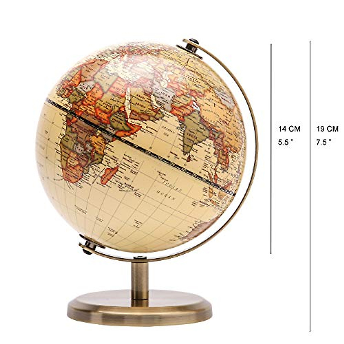 Annova Antique Globe Dia 5.5-inch / 14CM - Educational/Geographic/Modern Desktop Decoration - Stainless Steel Arc and Base - for School, Home, and Office (Antique 5.5“)