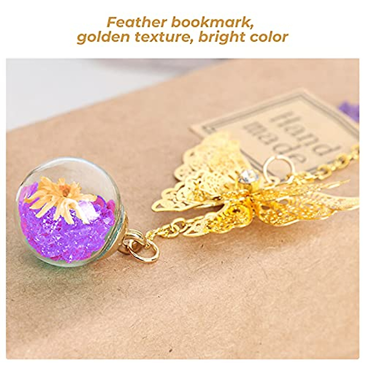QEZEZA Metal Feather Bookmark, Handmade Gifts Bookmarks for Book Lovers, Teachers, Kids, Women and Men 2 Pack (Purple)