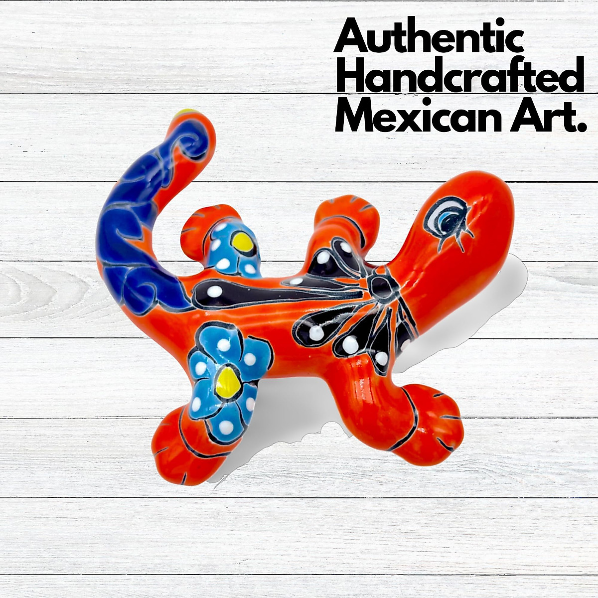 Colorful Ceramic Lizard - Talavera Pottery Mexican Garden Home Decor Creatures Salamander Dragonfly Animals Reptiles Hand-Painted Gecko Wall Art - Made in Mexico - Lagartija