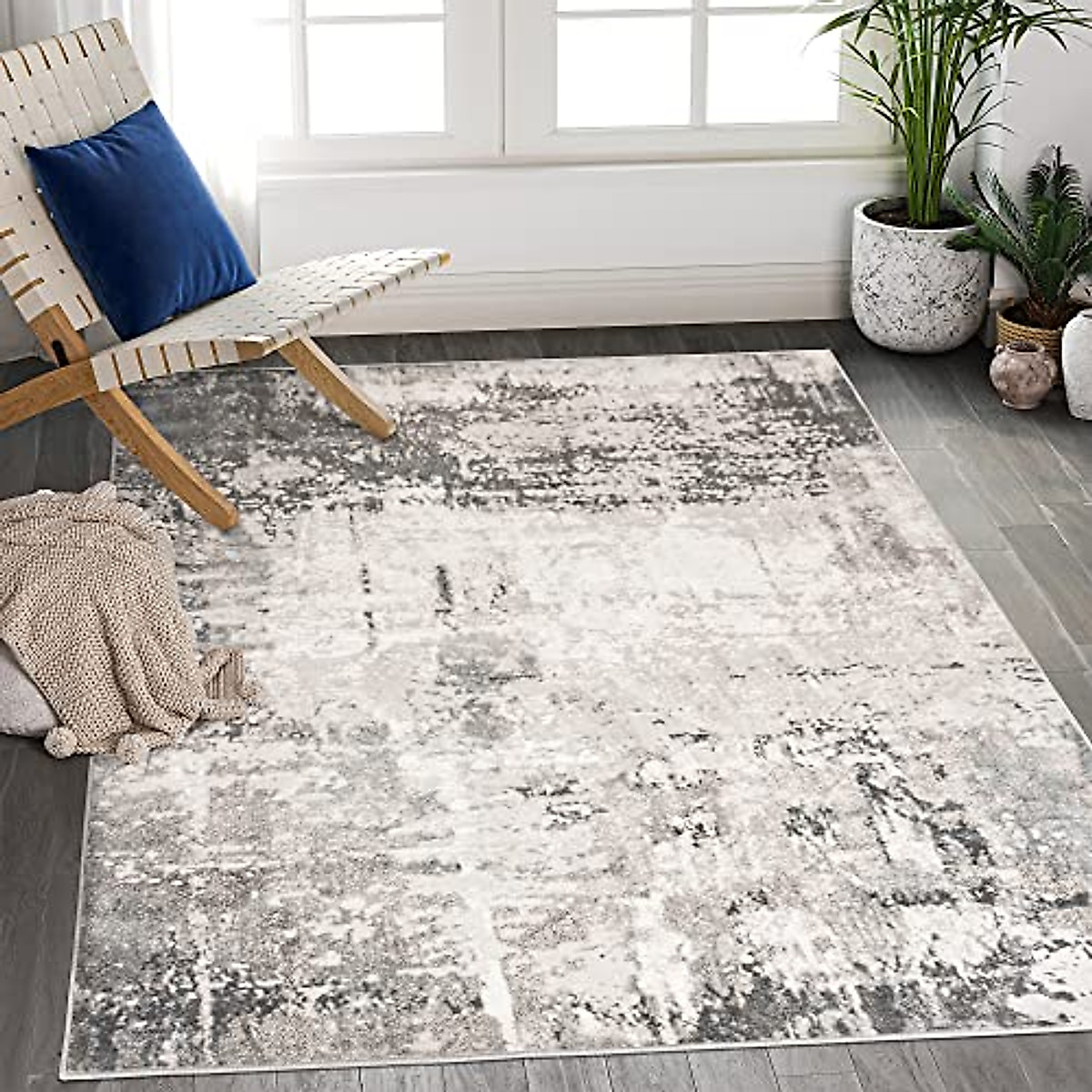 Art&Tuft Washable Rug, Anti-Slip Backing Abstract Area Rug 5x7, Stain Resistant Rugs for Living Room, Foldable Machine Washable Area Rug (TPR22-Green/Grey, 5'x7')