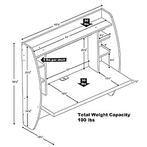Prepac Floating Desk with Storage, White
