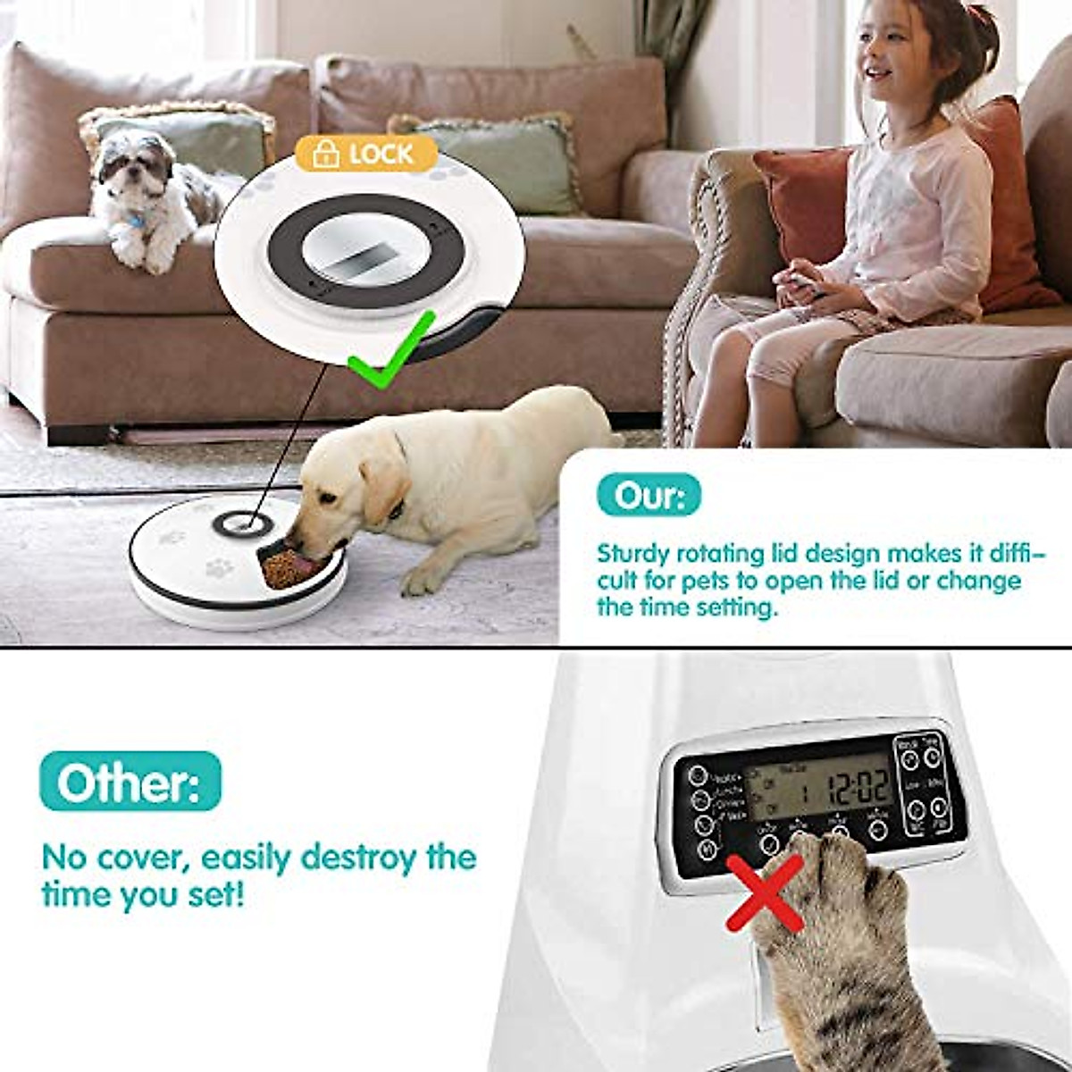 Chintu Automatic Cat Feeder, Auto Cat Food Dispenser - 6 Meals Pet Wet Food Dispenser for Small Dog with Programmable Timer Portion Control Timed Cat Feeder with Voice Reminder