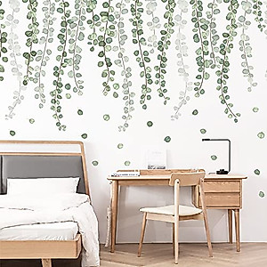 Prabahdak Eucalyptus Wall Stickers Green Leaves Vine Wall Decals Stickers Removable Peel and Stick Wall Art Decor for Sofa Background Living Office Room Baby Bedroom Kitchen Nursery Room Decorations