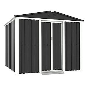 Betterland Outdoor Storage Shed 6×8 FT Garden Metal Tool House, Walk-in Steel Double Sloping Roof Shed with Sliding Door for Garden, Lawn, Backyard (Grey)