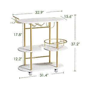 PAUKIN Gold Bar Carts with 4-Tier Storage Shelves, Mobile Bar Serving Cart with Wine Rack and Glass Holder, for The Home, Kitchen, Living Room, Dining Room