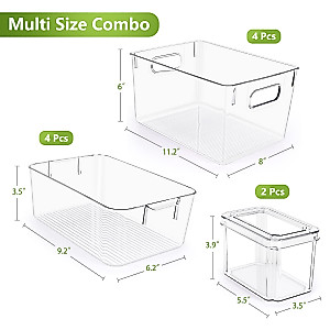 Set Of 10 Refrigerator Pantry Organizer Bins, Clear Plastic Food Storage Bins for Kitchen, Countertops, Cabinets, Fridge, Freezer, Bedrooms, Bathrooms, Clear Plastic Pantry Storage Containers