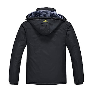 JINSHI Men Snow Jacket Windproof Waterproof Ski Jackets Winter Hooded Mountain Fleece Outwear (Black,L)