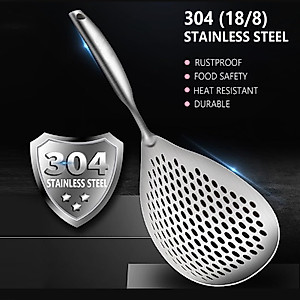 KAYCROWN Skimmer Slotted Spoon, 2 Pack Stainless Steel Pasta Spider Strainer Skimmer Ladle Spoon for Frying and Cooking, Frying Strainer Spoon, Kitchen Cooking Skimmer Colander