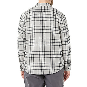 Amazon Essentials Men's Long-Sleeve Flannel Shirt (Available in Big & Tall), Black Light Grey Plaid, Large