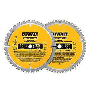 DEWALT 10-Inch Miter / Table Saw Blades, 60-Tooth Crosscutting & 32-Tooth General Purpose, Combo Pack (DW3106P5)