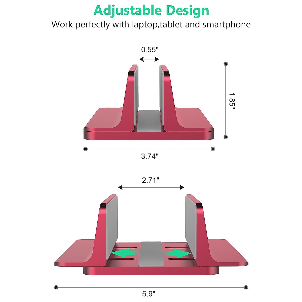 Elevate Your Workspace with Vertical Laptop Stand Holder - Adjustable Dock Size Fits All MacBook,Surface,Chromebook and Gaming Laptops (Up to 17.3 inches)-Space-Saving Design in Sleek Red Aluminum