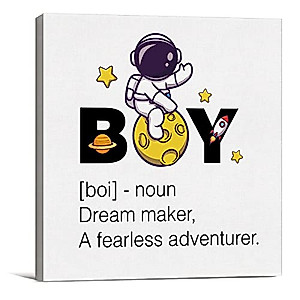 Lameila Inspirational Space Nursery Sign Wall Art Prints Canvas Painting Space Astronaut Boy Definition Print Home Kids Bedroom Playroom Decor 8" x 8"