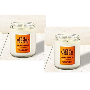 Bath and Body Works 2 Pack Sweet Cinnamon Pumpkin Single Wick Candle. 7 Oz.