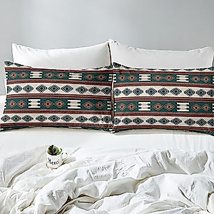 Western Decor Sheets King Size Southwestern Bed Sheet Set for Kids Boys Girls Cowboy Aztec Bed Sheets Women Men Teens Blue Brown Beige Native Indian Tribal Navajo Bedding Fitted Sheet Flat Sheets