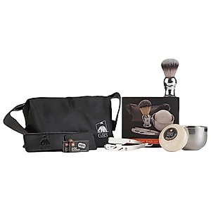 G.B.S Shavette Straight Razor Shaving Kit - Vintage Wet Shave Grooming Set for Men Includes: Shavette Edge Razor, Shaving Brush, Toiletry Bag, Shave Soap, Bowl, Double Edge Razor Blade Refills