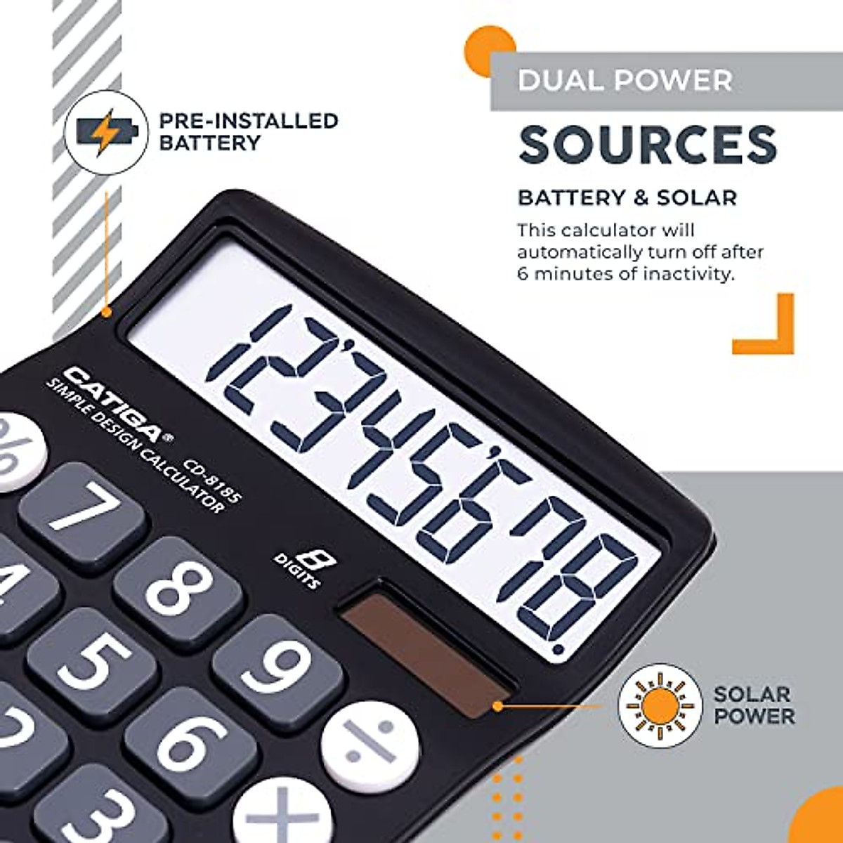 Desktop Calculator 8 Digit with Solar Power and Easy to Read LCD Display, Big Buttons, for Home, Office, School, Class and Business, 4 Function Calculators, with Battery, CD-8185