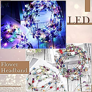 Janinka 30 Pieces LED Flower Crown Light up Headband Luminous LED Flower Wreath Floral Glowing Fairy Crown Glow in the Dark Headband for Women Girls Valentine's Day Wedding Party Hair Accessories